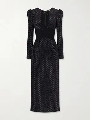 Alessandra Rich Polka-dot Silk Midi Dress - Black