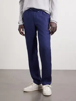Sease Straight-leg Linen And Cotton-blend Drawstring Trousers - Blue