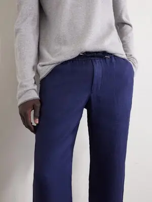 Sease Straight-leg Linen And Cotton-blend Drawstring Trousers - Blue