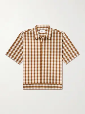Nn07 Reed 50071 Gingham Cotton Overshirt - Neutrals