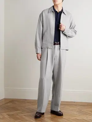 Nn07 Petrus 1455 Oversized Pinstriped Linen Blouson Jacket - Gray