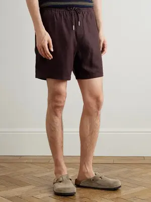 Nn07 Gregor 1454 Straight-leg Linen Drawstring Shorts - Brown