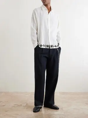 KARTIK RESEARCH Straight-leg Embroidered Wool Trousers