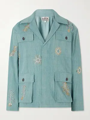 KARTIK RESEARCH Safari Embroidered Cotton Jacket - Green