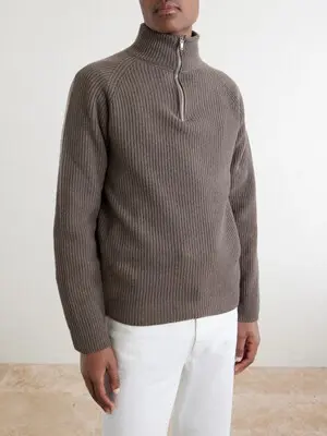 John Smedley Ryker Recycled Cashmere And Wool-blend Half-zip Sweater - Brown