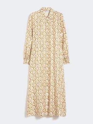 Max Mara Printed Silk Twill Shirt Dress With Leather Belt - Beige