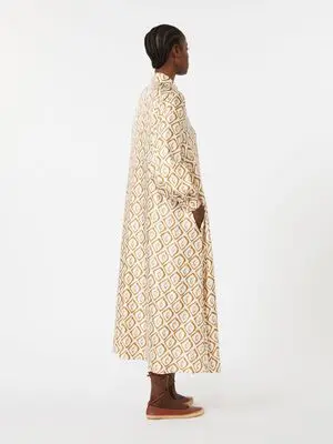 Max Mara Printed Silk Twill Shirt Dress With Leather Belt - Beige