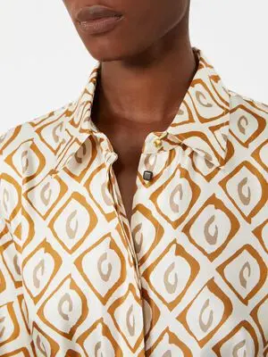 Max Mara Printed Silk Twill Shirt Dress With Leather Belt - Beige