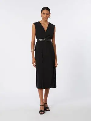 Max Mara Sleeveless Envers Satin Midi Dress With V-cut Detail