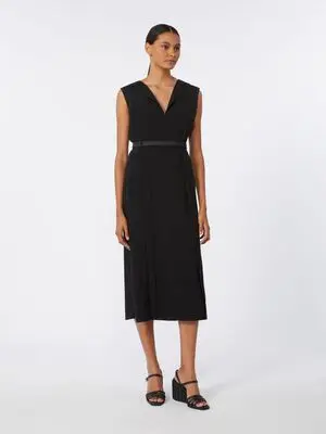 Max Mara Sleeveless Envers Satin Midi Dress With V-cut Detail