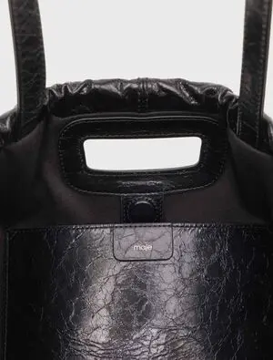 Maje M Tote Crackled Leather Bag - Black