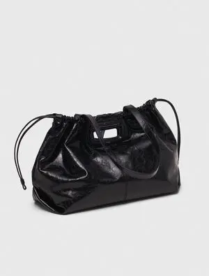 Maje M Tote Crackled Leather Bag - Black
