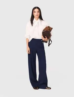 Maje Linen-blend Sailor Trousers - Navy
