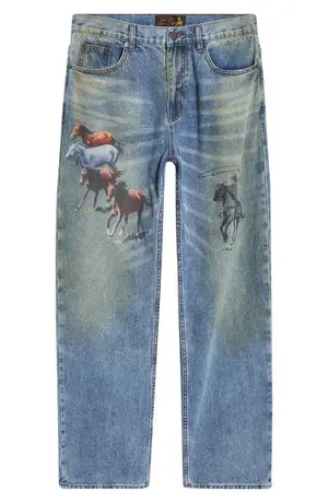 ONE OF THESE DAYS Allover Print Straight Leg Jeans