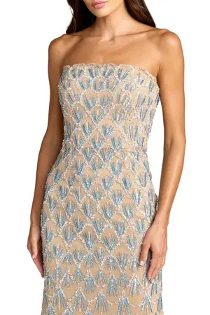 Mac Duggal Strapless Hand-beaded Mesh Mermaid Gown