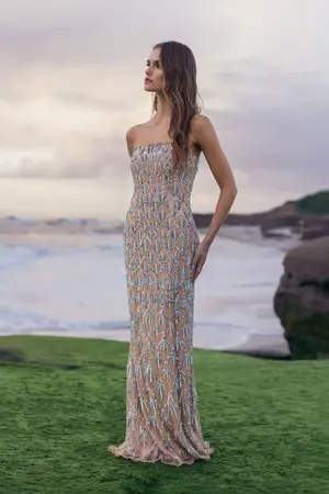Mac Duggal Strapless Hand-beaded Mesh Mermaid Gown