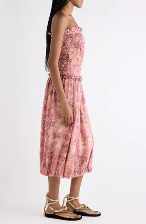 Isabel Marant Étoile Strapless Printed Silk Midi Dress