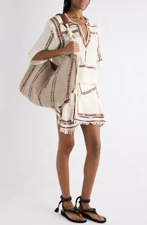 Isabel Marant Étoile Feriel Embroidered Silk Wrap Skirt With Fringe - Ecru