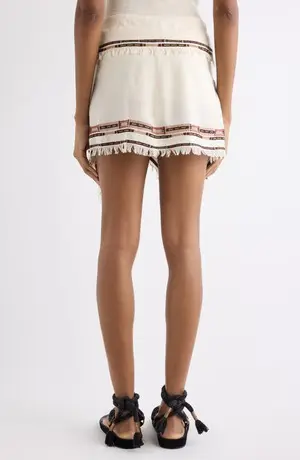 Isabel Marant Étoile Feriel Embroidered Silk Wrap Skirt With Fringe - Ecru