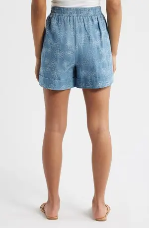 ICHI Floral Embroidered Denim Shorts