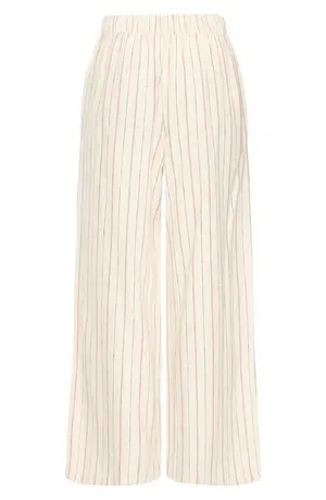 ICHI Wide Leg Striped Linen Blend Trousers