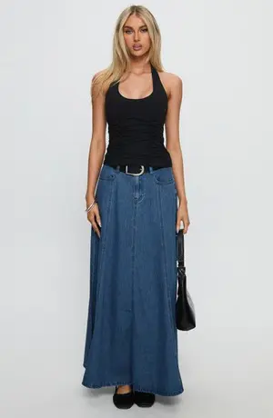 Princess Polly Nataliya Recycled Cotton Ruched Halter Top - Black