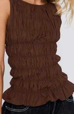 Princess Polly Marleene Smocked Tank Boatneck, 100% Cotton - Chocolate