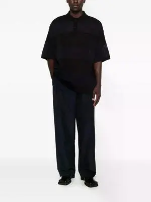 JUUN.J Mesh-panelled Striped Polo Shirt - Black