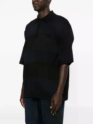 JUUN.J Mesh-panelled Striped Polo Shirt - Black