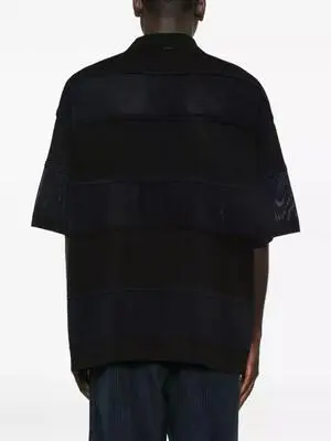 JUUN.J Mesh-panelled Striped Polo Shirt - Black