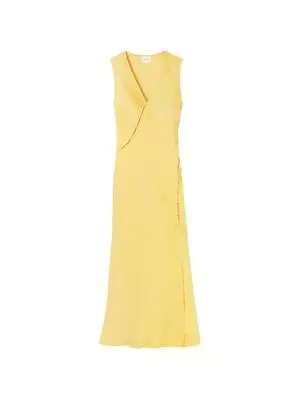 Claudie Pierlot Flowy Satin Maxi V-neck Dress - Yellow