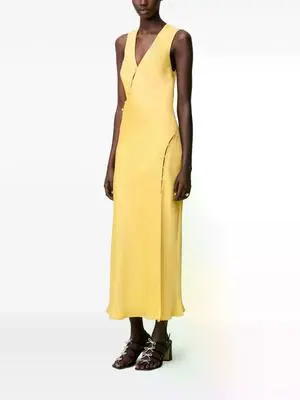 Claudie Pierlot Flowy Satin Maxi V-neck Dress - Yellow