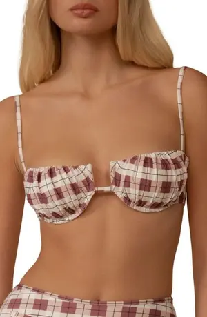 MONTCE MONTCE Checked Plaid Petal Bikini Top Maroon Plaid