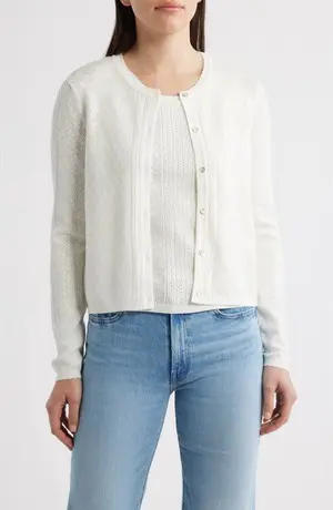 Elie Tahari Steele Mixed Pointelle Cardigan