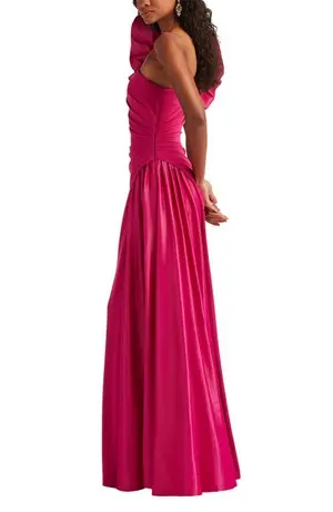 Tadashi Shoji Puff Ruched One-shoulder Gown