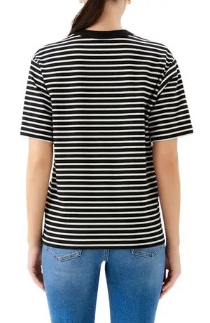 Karen Kane Striped Crewneck T-shirt - Black/ivory
