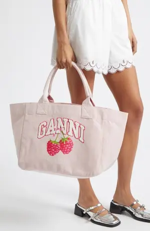 GANNI Medium Trapeze Canvas Shopper Bag - Egret