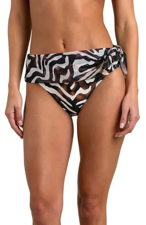 SUNSHINE 79 Printed Bikini Bottoms With Sash Overlay - Brown Multi