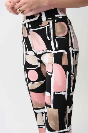 Joseph Ribkoff Silky Knit Abstract Print Straight Pull-on Pants - Black/multi