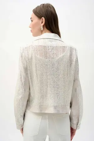 Joseph Ribkoff Faux Suede Foiled Knit Moto Jacket