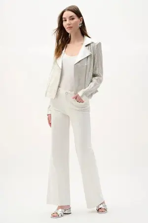Joseph Ribkoff Faux Suede Foiled Knit Moto Jacket