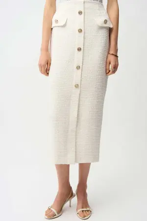 Joseph Ribkoff Bouclé Pencil Skirt With Gold Button Detail - Off-white