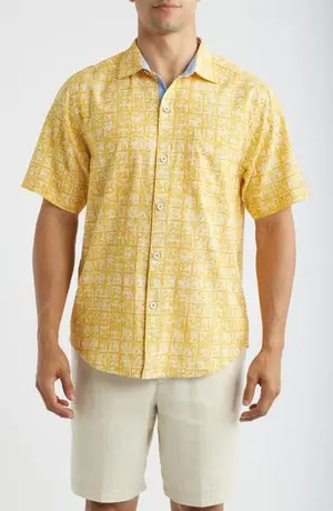 Tommy Bahama Coastal Ease Carrico Tiles Islandzone® Short Sleeve Button-up Shirt - Sunshine