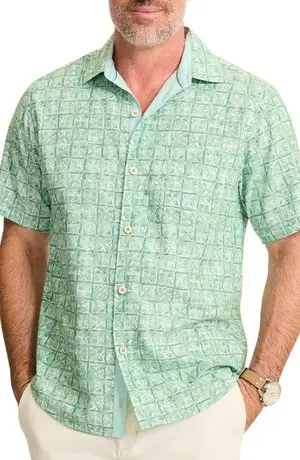 Tommy Bahama Coastal Ease Carrico Tiles Islandzone® Short Sleeve Button-up Shirt - Zephyr Green