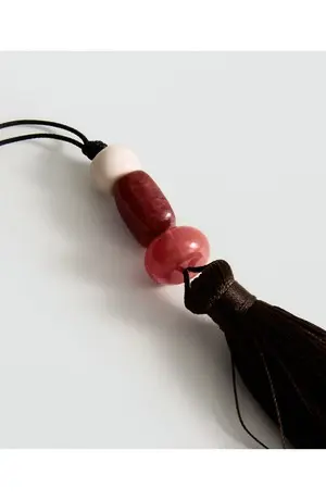 Mango Stone Bead Tasseled Pendant Necklace