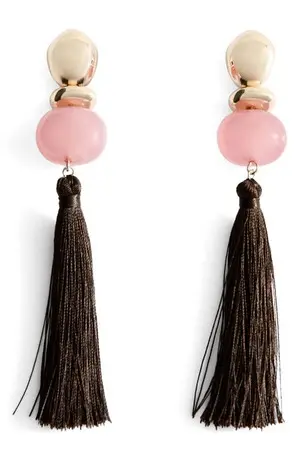 Mango Tasseled Drop Earrings With Resin Stones - Brown