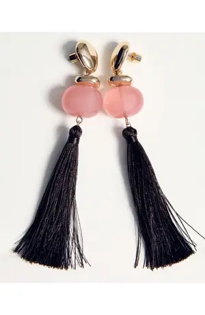 Mango Tasseled Drop Earrings With Resin Stones