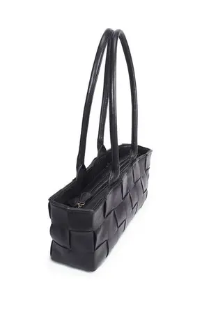 MANDRN Woven Leather Shoulder Bag - Black