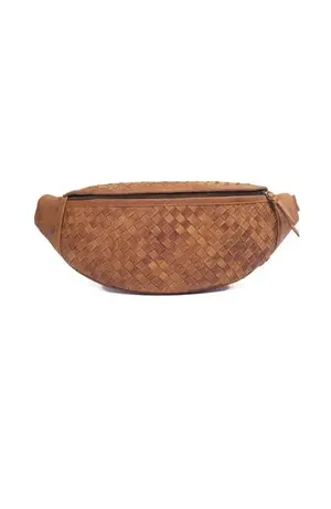 MANDRN Woven Leather Crossbody Bag - Saddle (light)