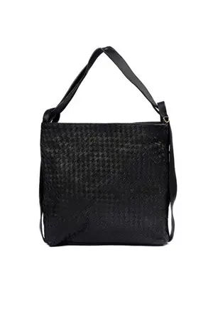 MANDRN Woven Convertible Leather Tote To Backpack - Black